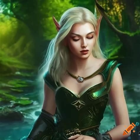 Artwork Of A Beautiful Elven Woman Sitting In A Forest On Craiyon