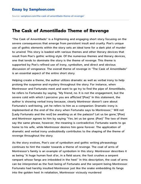 The Cask Of Amontillado Theme Of Revenge Analytical Essay On