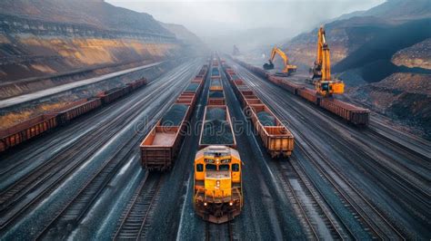 Mining And Excavation Operation Showcasing Trains And Heavy Machinery