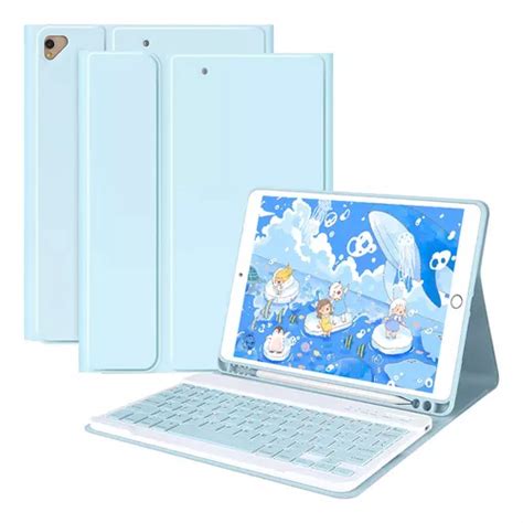 Capa De Couro Para Ipad Air 45 Vem Com Teclado Bluetooth Cor Sky Cloud Azul Teclado