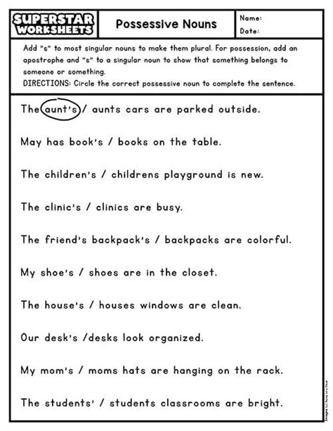 Third Grade Possessive Noun Worksheets Possessive Noun Worksheets