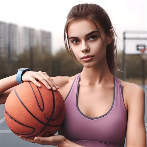 Premium Photo Young Athletic Girl Stands In An Outdoor Sport Stadium