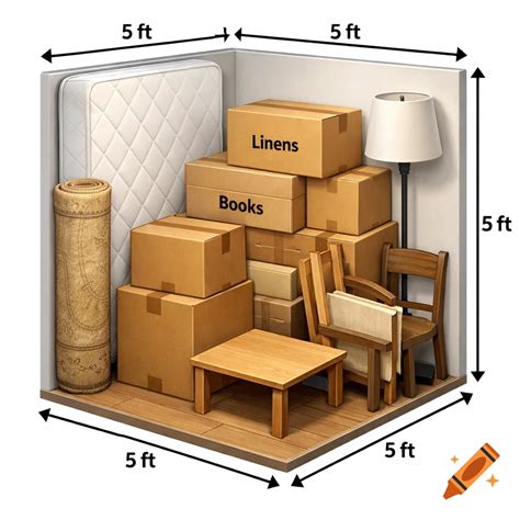A Detailed Illustration Of A 5x5 Ft Storage Unit Packed With Moving