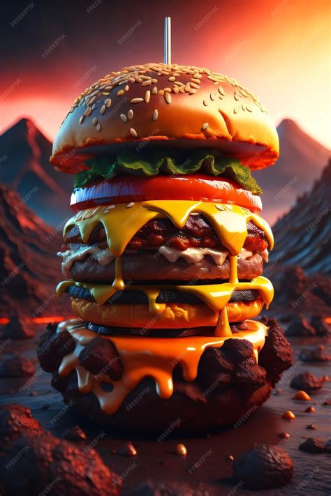 Premium Ai Image Photo Photo Front View Burger With Background Hot Lava