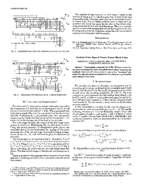 Pdf Residual Error Rate Of Binary Linear Block Codes Corresp