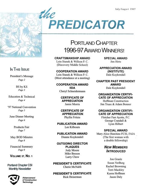 Predicator Newsletter Archive — Portland Csi