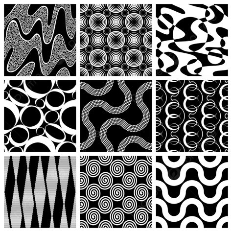 Vector Seamless Monochrome Pattern Set Background Paper Style
