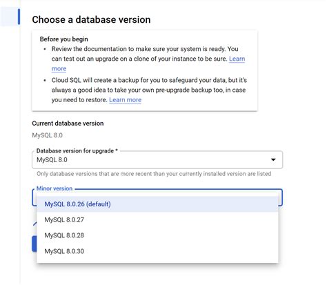 can t upgrade mysql in cloud sql stack overflow