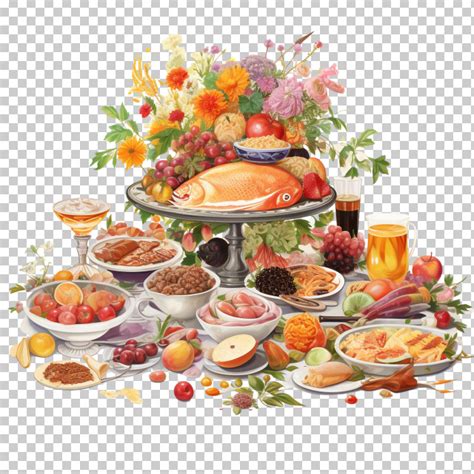 Bountiful Table Lavish Feast With Various Dishes Png Clipart