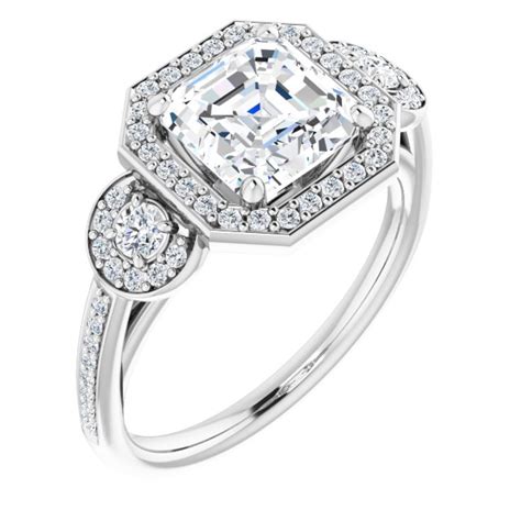 Winter 2 Carat Asscher Lab Grown Diamond Three Stone Halo Style