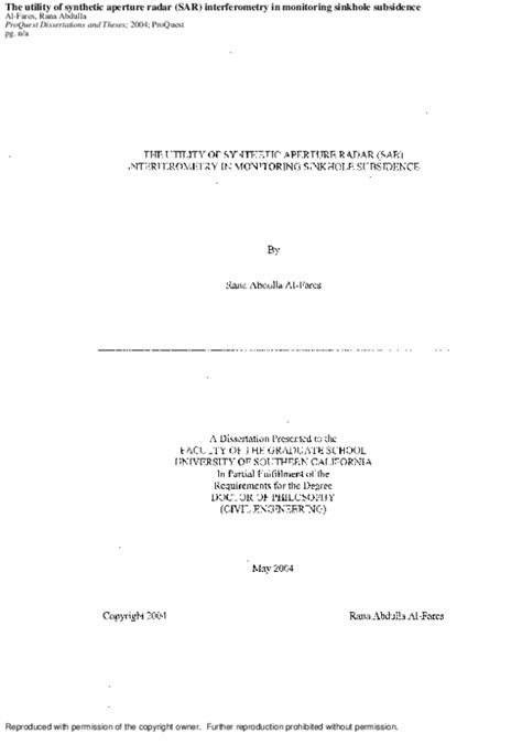 Pdf The Utility Of Synthetic Aperture Radar Sar Interferometry In Monitoring Sinkhole