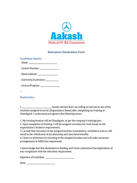 Relocation Declaration Form Template Pdf