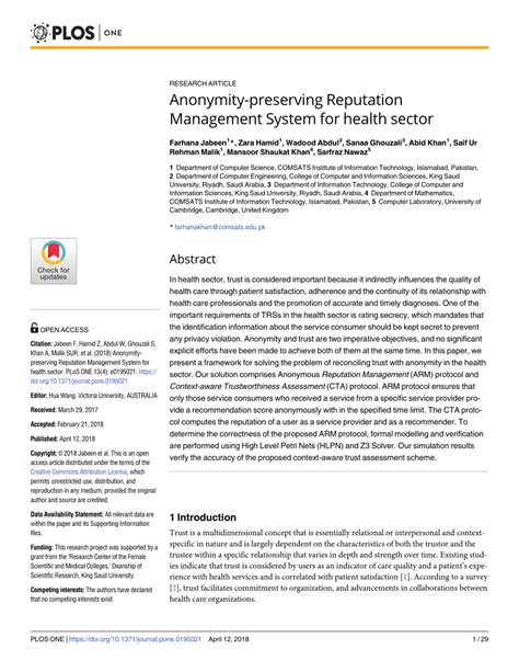 Pdf Anonymity Preserving Reputation Management System For Health Sector