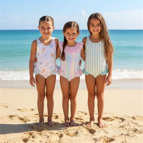 Meia Pata Girls Seashells Bahamas Ruffle Swimsuit Pastel Multi