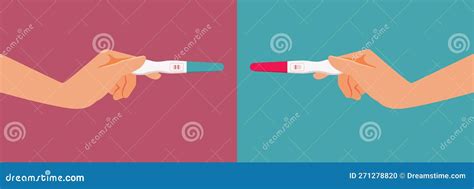 Hands Holding Negative And Positive Pregnancy Tests Vector Medical