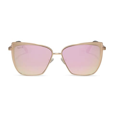 Grace Cateye Sunglasses Brushed Gold And Cherry Blossom Mirror Diff