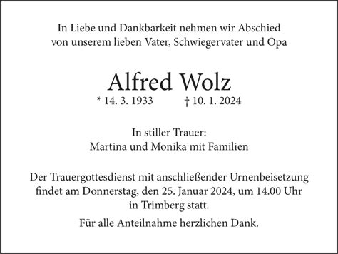 Alfred Wolz Traueranzeige Franken De