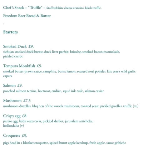 Our Current A La Carte Menu The Flintlock At Cheddleton