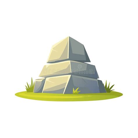 Cartoon Stacked Stone Structure With Green Grass Landscape Stock Vector
