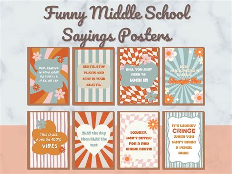 Set Of 8 Middle School Classroom Posters Funny Middle School Sayings