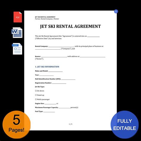 Jet Ski Rental Agreement Template Water Scooter Aqua Bike