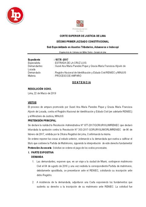 Caso Susel Paredes Caso De Derecho Internacional Privado Corte Superior De Justicia De Lima