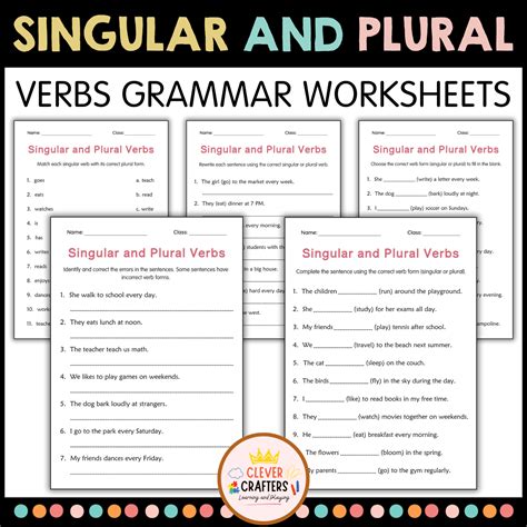 Subject Singular And Plural Verbs Grammar Worksheet For Grade 1 2 3