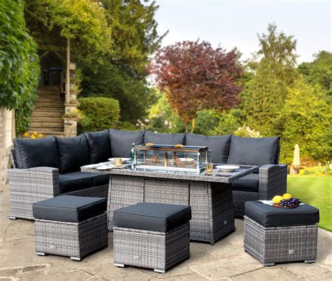 Rattan Garden Furniture With Fire Pit Table Premium Series 8 9