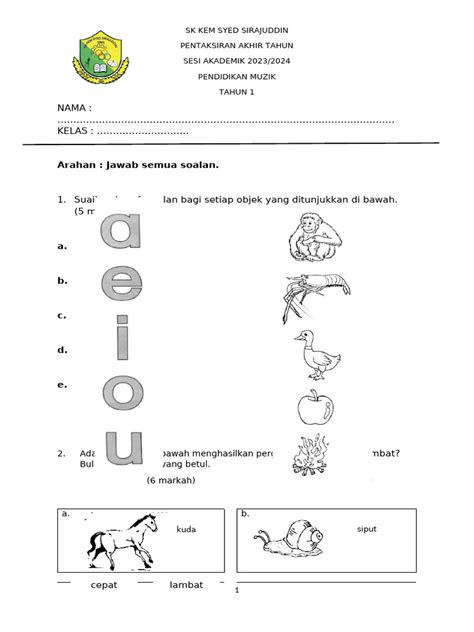 Soalan Muzik Tahun 1 2024 Pdf