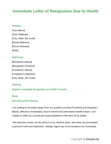 Resignation Letter For Health Reasons Pdf