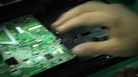 Worker Assembling Electronic Circuit Boards Computer Factory Stock