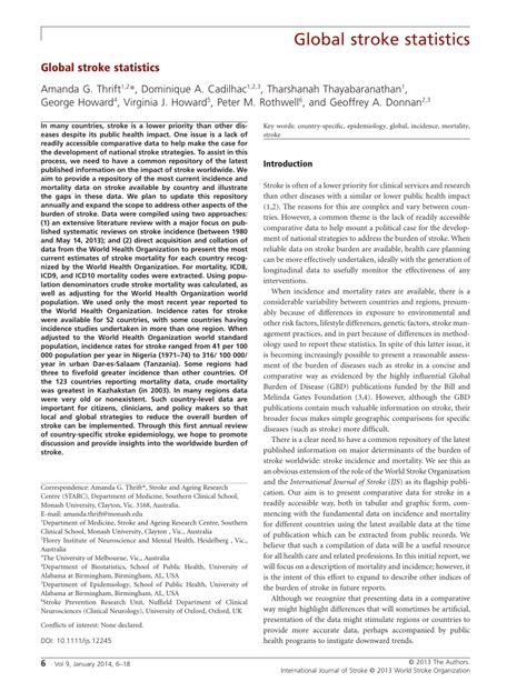 Pdf Global Stroke Statistics