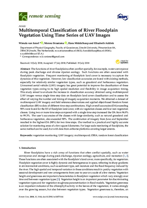 Pdf Multitemporal Classification Of River Floodplain Vegetation Using Time Series Of Uav Images