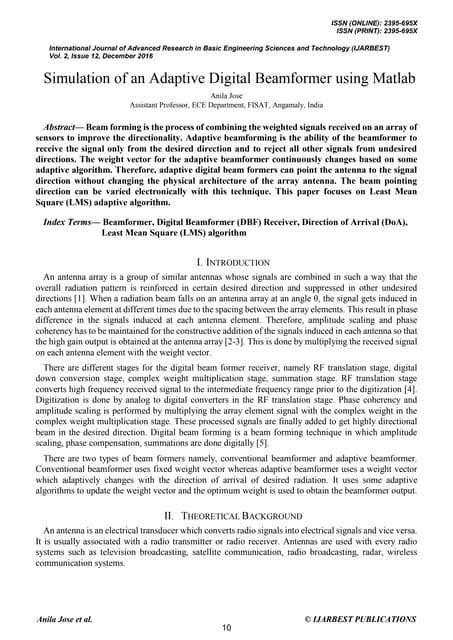 Simulation Of An Adaptive Digital Beamformer Using Matlab Pdf