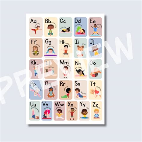 Alphabet Yoga Pose Cards Poster Movement Break Yoga Game Tpt