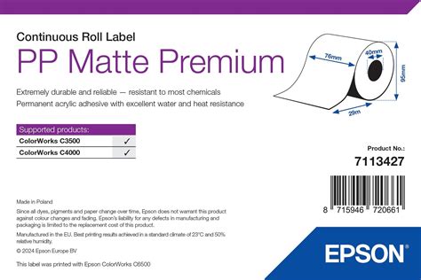 Pp Matte Label Premium Continuous Roll 76mm X 29m Medien Tinte