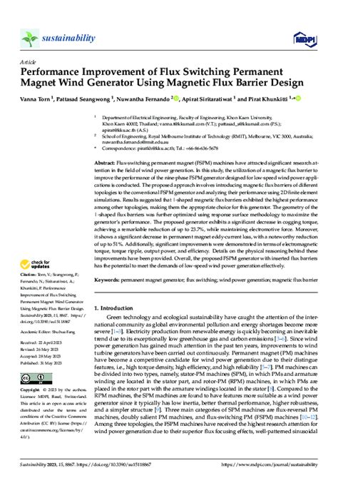 Pdf Performance Improvement Of Flux Switching Permanent Magnet Wind Generator Using Magnetic