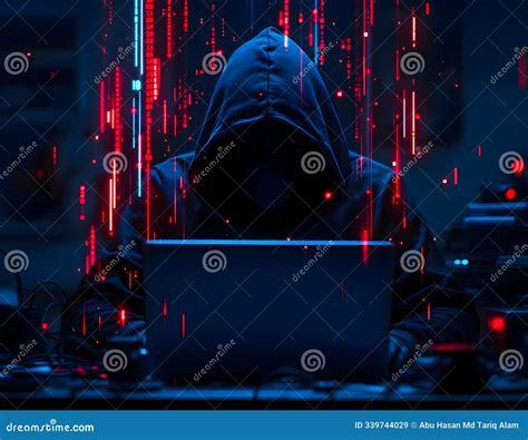 A Mysterious Hacker Engages On A Laptop In A Dark Room Stock Illustration Illustration Of Room
