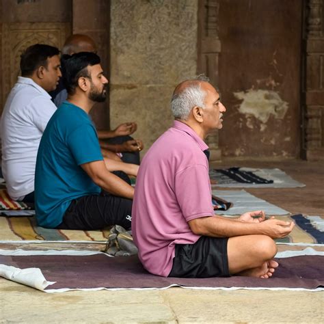 New Delhi India May 31 2023 Group Yoga Exercise Class For People Of