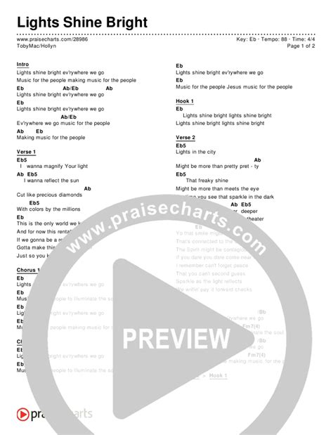 Lights Shine Bright Chords Pdf Tobymac Hollyn Praisecharts