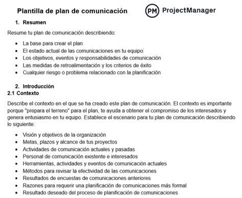 Plantilla De Plan De Comunicación Para Word Descarga Gratuita Projectmanager