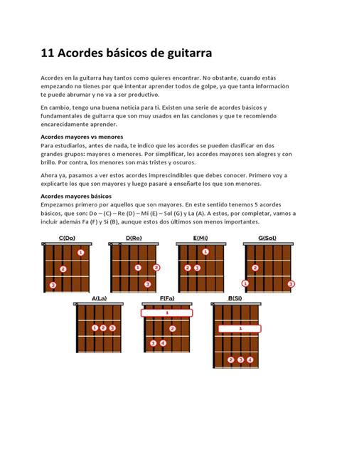 Acordes BÁsicos En Guitarra Pdf Pdf