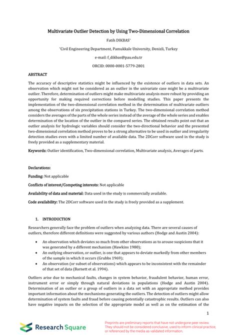 Pdf Multivariate Outlier Detection By Using Two Dimensional Correlation