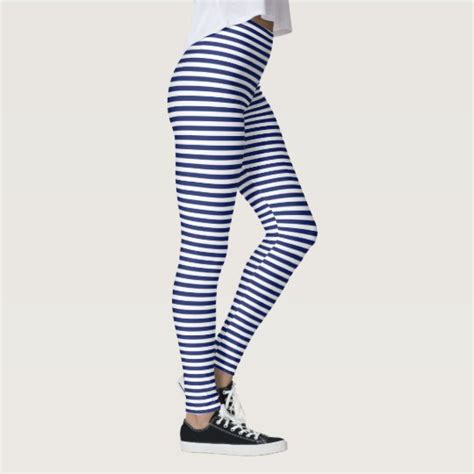 Navy Blue And White Stripe Pattern Leggings