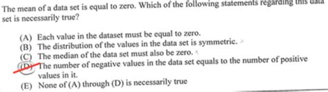 Solved The Mean Of A Data Set Is Equal To Zero Which Of The Chegg