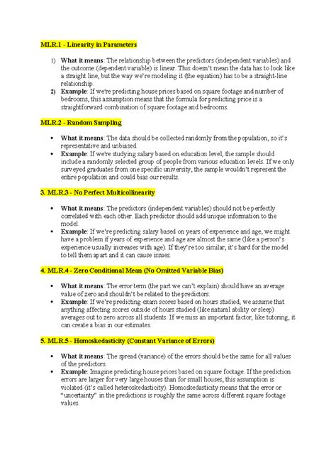 Mlr Assumptions Mlr Linearity In Parameters 1 What It Means The
