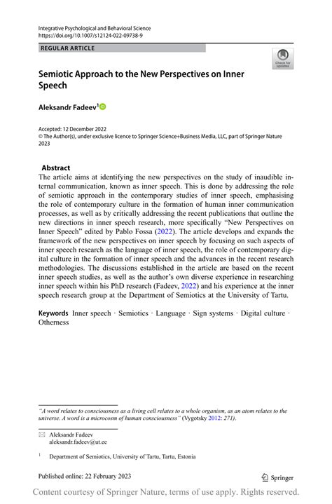 Semiotic Approach To The New Perspectives On Inner Speech Request Pdf