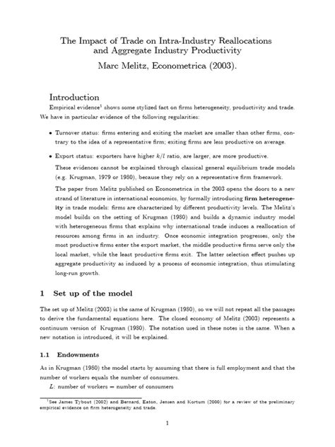 Classnotes Melitz 2003 Pdf Labour Economics Economic Equilibrium Classnotes Melitz 2003 Pdf Labour Economics Economic Equilibrium