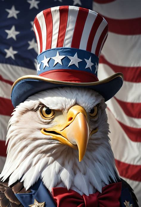 Eagle Bald Wearing A Top Uncle Sam Hat Generative Ai Stock