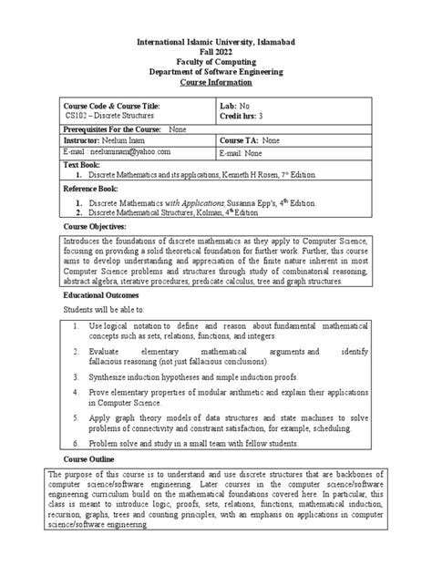 courseoutline discrete structures fall 2022 pdf discrete
